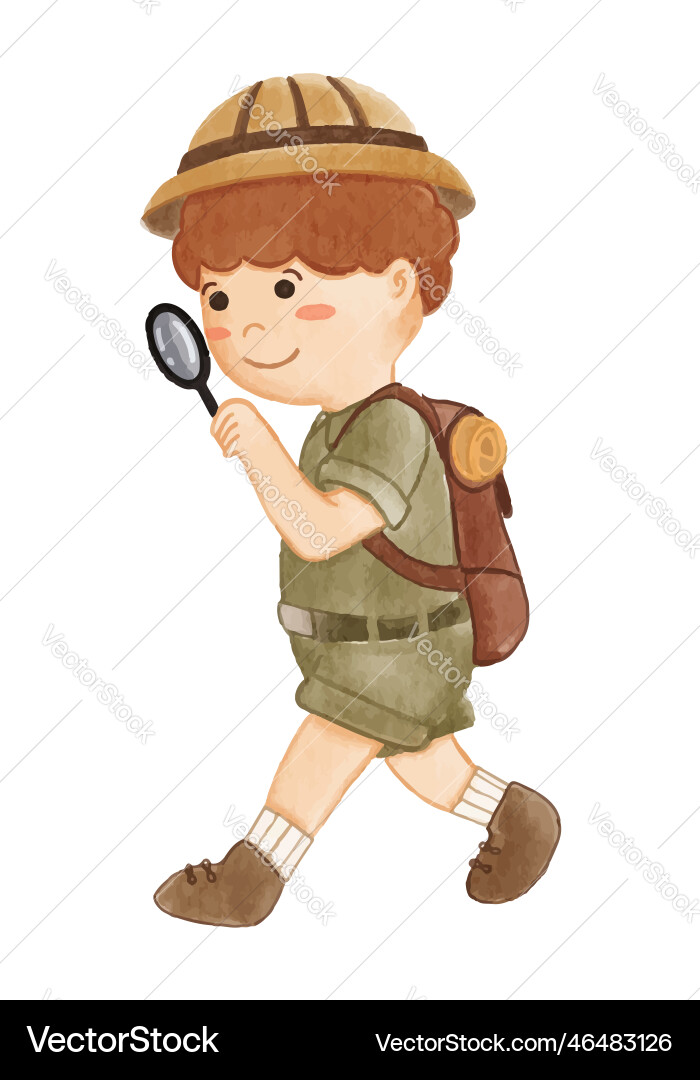 Boy scout with hiking suit look through Royalty Free Vector