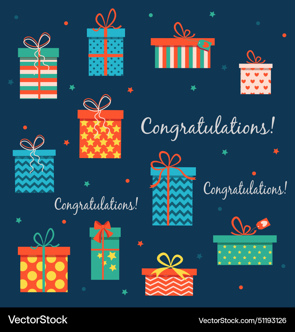 Congratulations set of different presents Vector Image