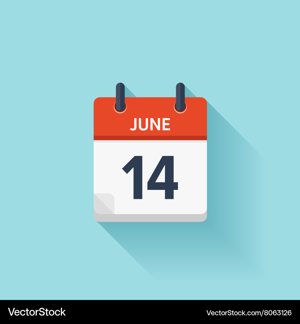 June 14 flat daily calendar icon date Royalty Free Vector