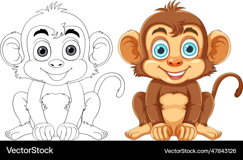 Monkey cartoon character outline for coloring Vector Image