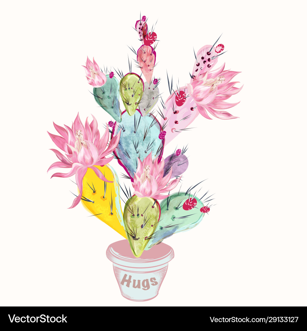 Beautiful with pink cactus flower Royalty Free Vector Image