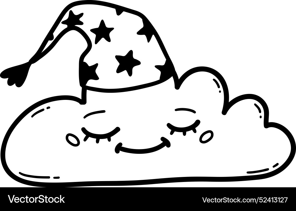 Cute night cloud wearing sleeping cap Royalty Free Vector