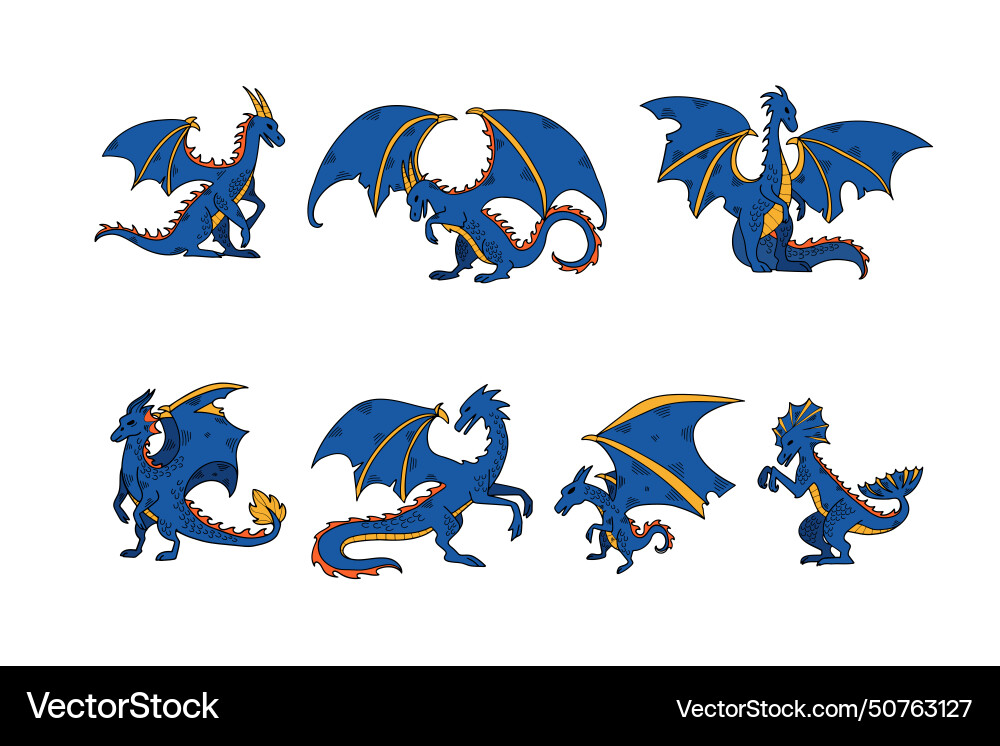 Hand drawn dragon character in flat style Vector Image