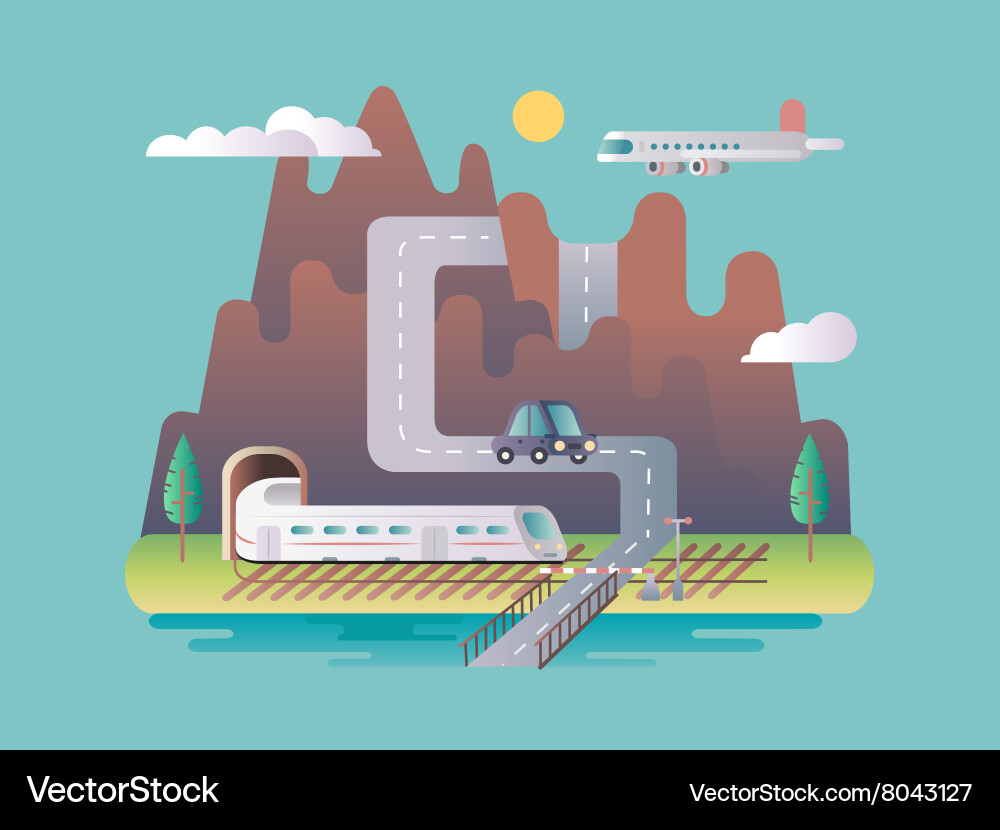Transport infrastructure design flat Royalty Free Vector