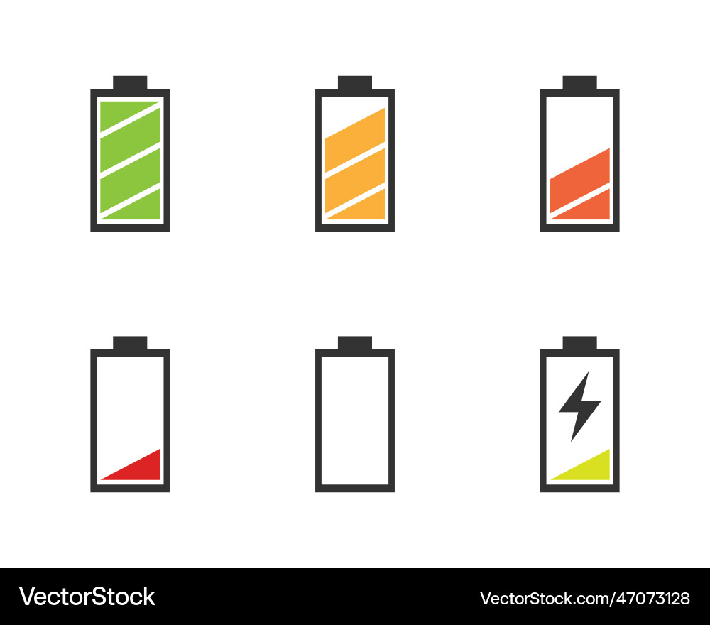 Battery icon set charge power level Royalty Free Vector