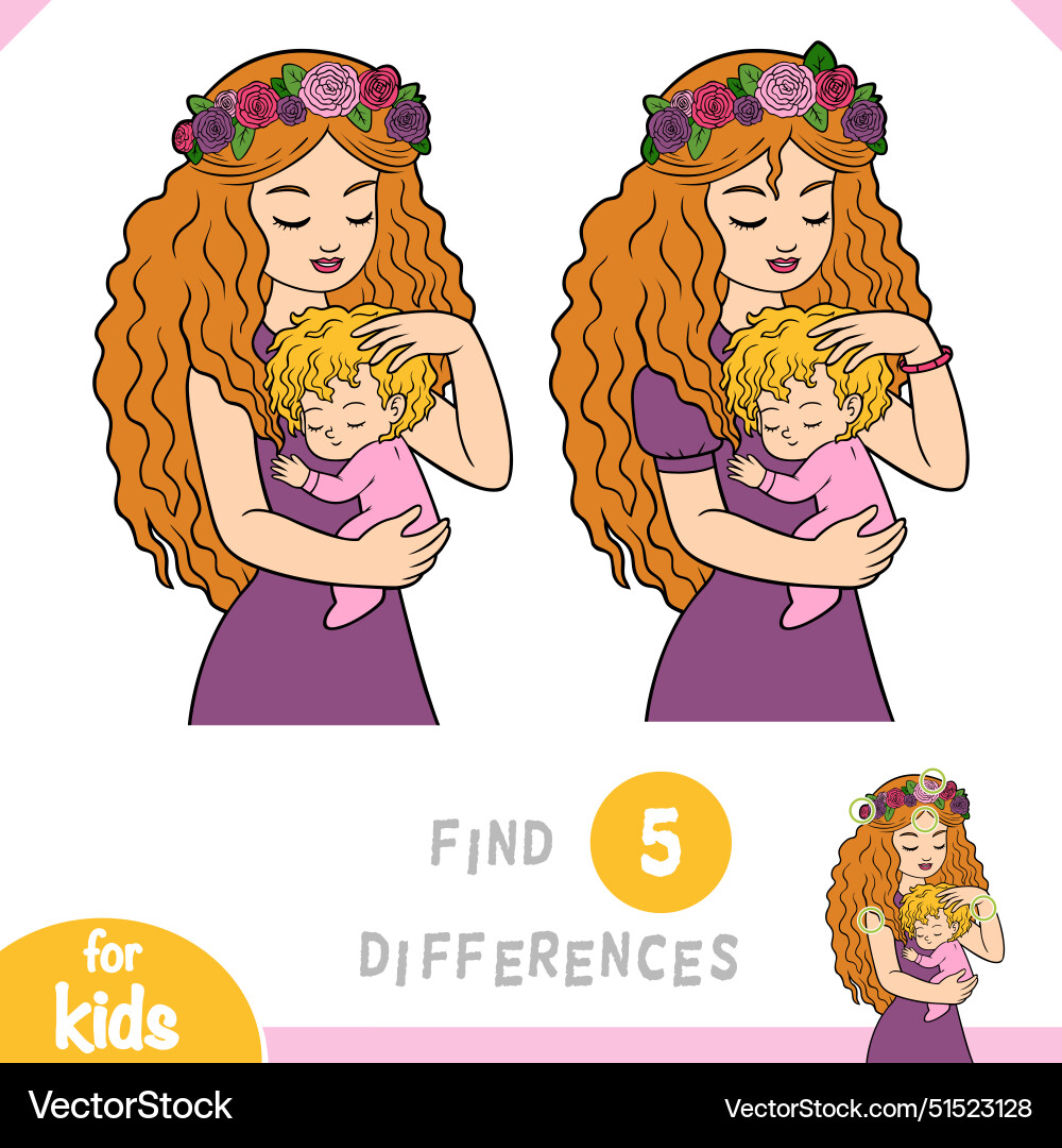 Find differences educational game for kids mother Vector Image