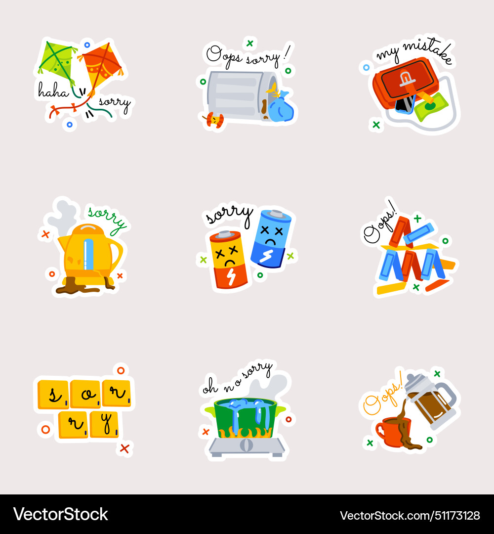 Handy set of sorry messages flat stickers Vector Image