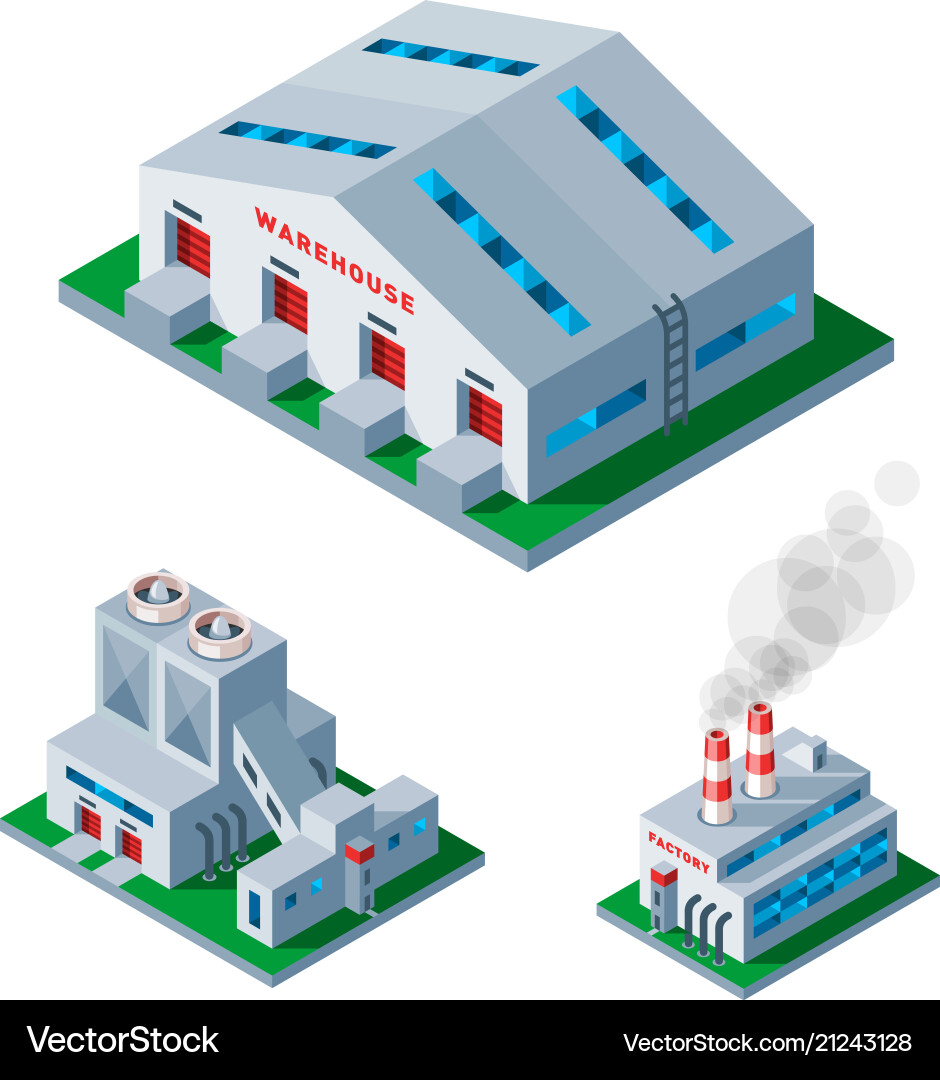 Isometric factory building icon industrial element