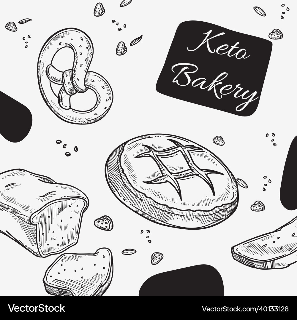 Keto bakery fresh bread and pretzel monochrome Vector Image