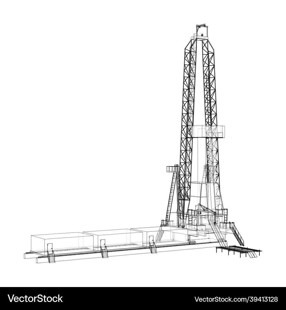 Oil rig rendering of 3d wire-frame style Vector Image