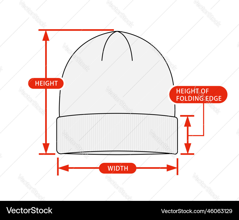 Clothing size chart beanie cap Royalty Free Vector Image