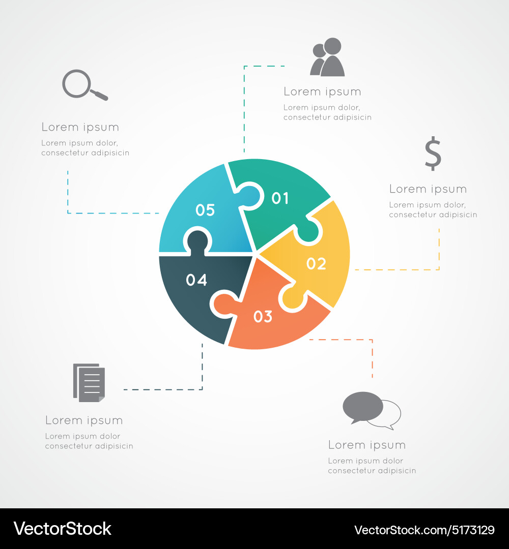 Colorful five sided circle puzzle Royalty Free Vector Image