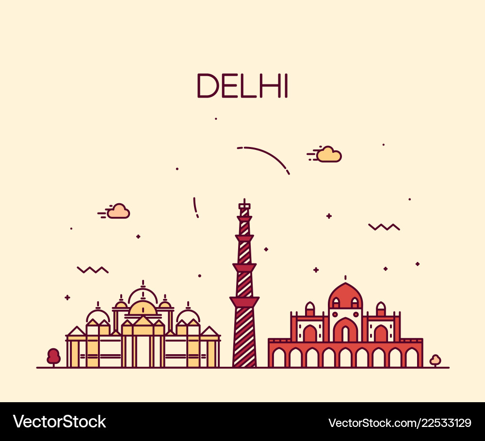 Delhi skyline india linear style city Royalty Free Vector