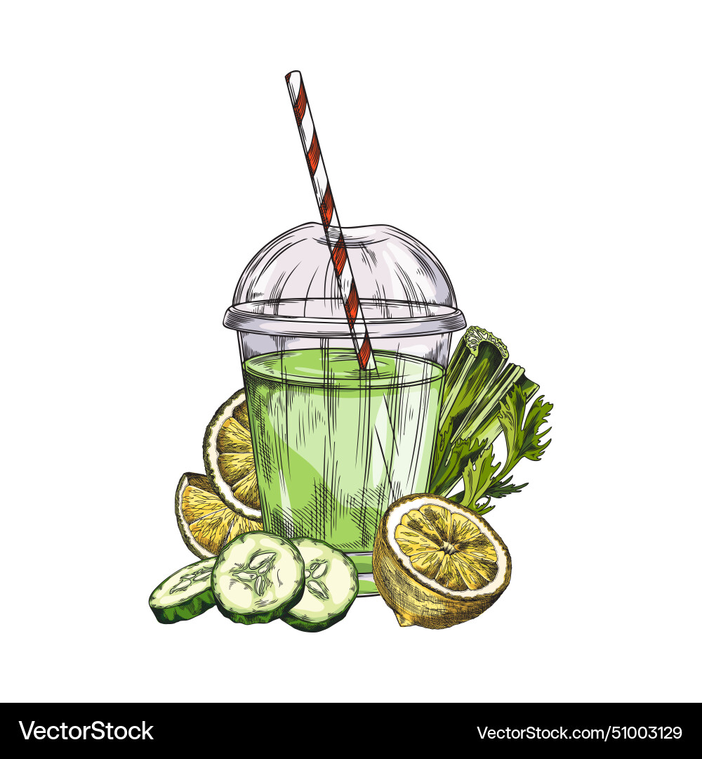 Green smoothie with lemon and cucumber Royalty Free Vector
