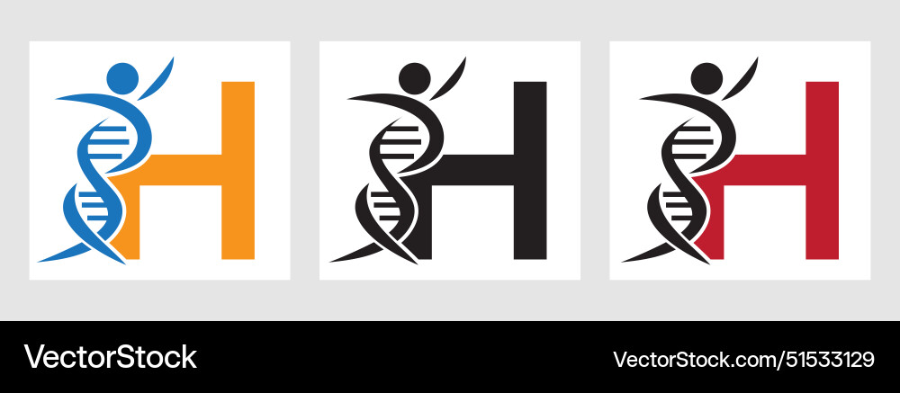 Letter h dna logo with human symbol cell icon Vector Image