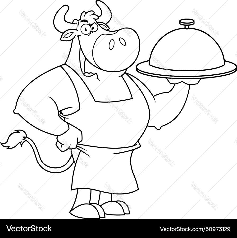 Outlined bull chef cartoon mascot character Vector Image