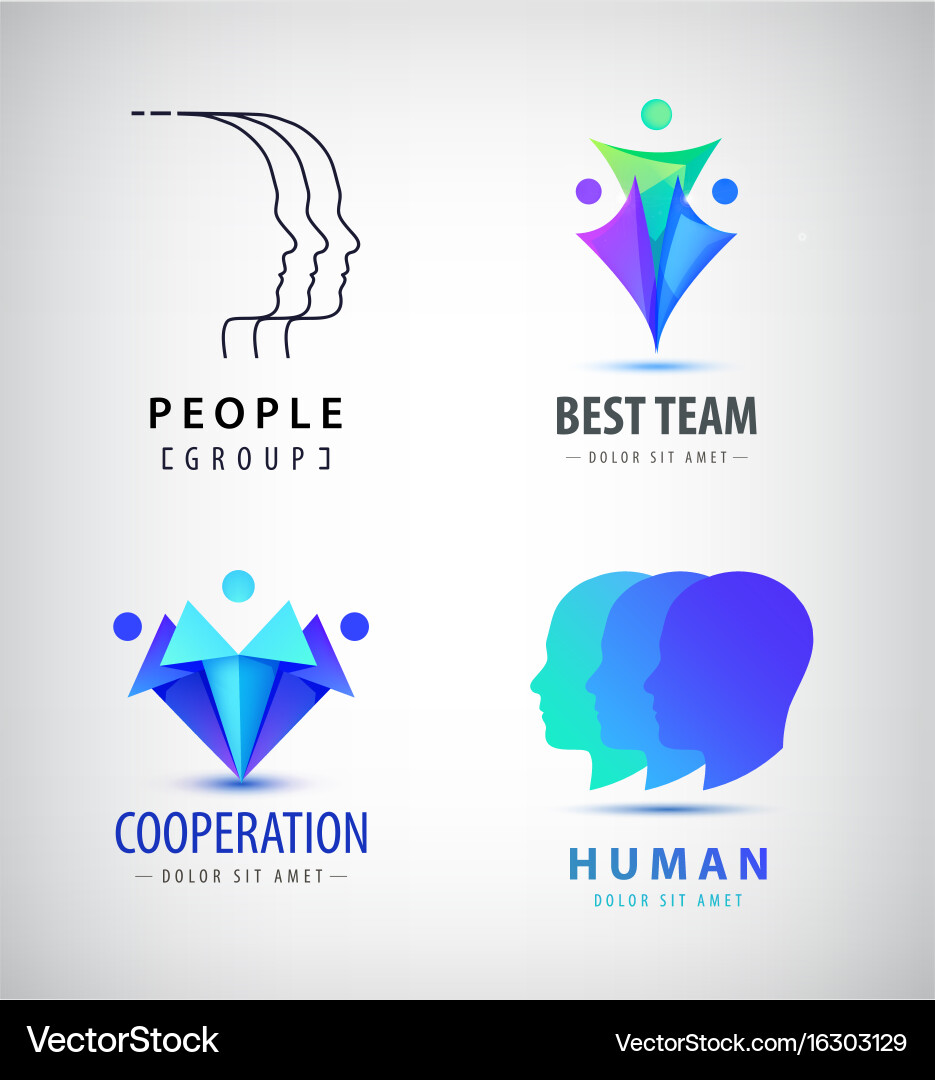 Set of human men logos creative group Royalty Free Vector