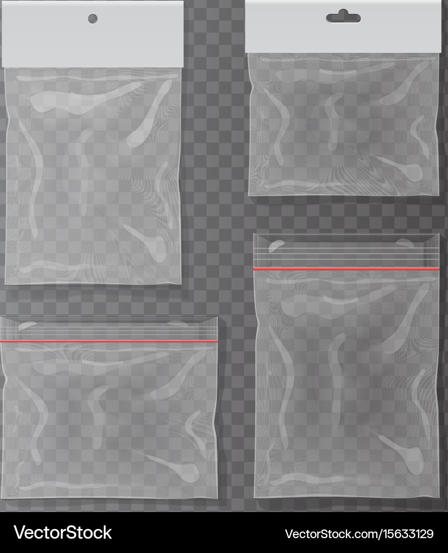 Transparent plastic pocket bags set Royalty Free Vector