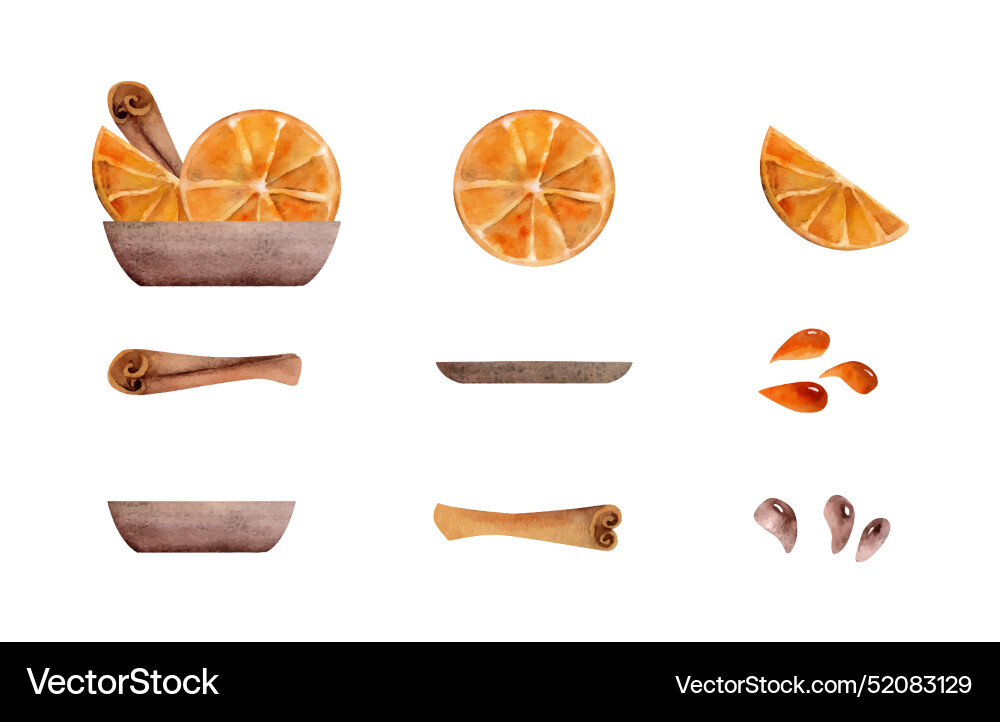 Watercolor hand drawn set of objects coffee drops Vector Image