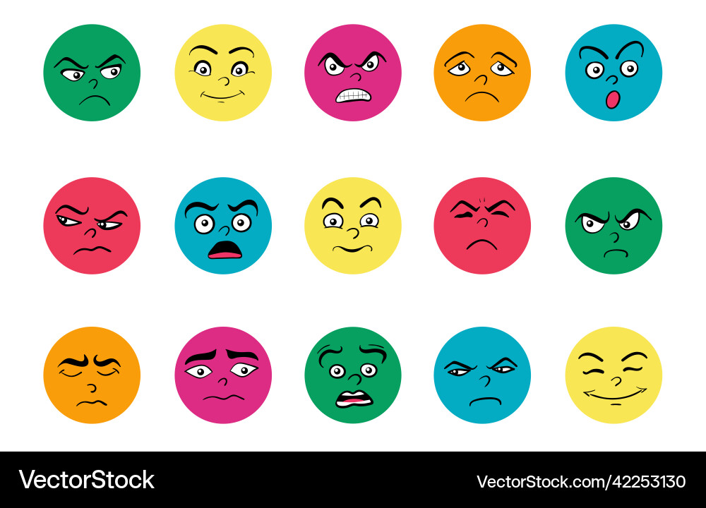 Cartoon cute and funny faces with positive Vector Image
