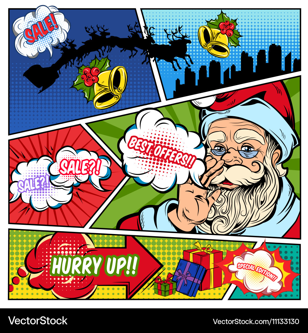 Christmas sales comics page Royalty Free Vector Image