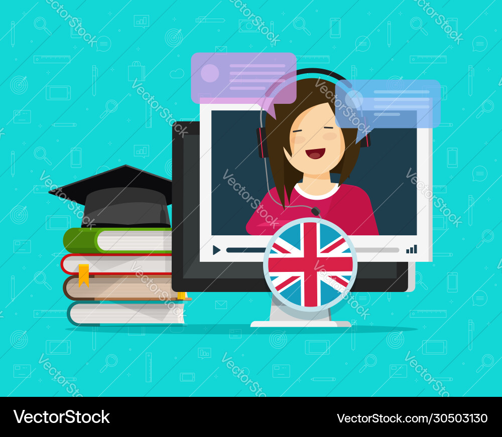 English language video online distance learning Vector Image