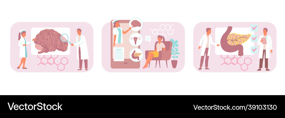 Hormones flat compositions set Royalty Free Vector Image