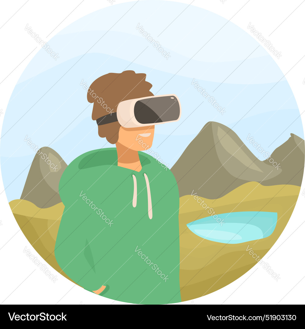Man exploring virtual nature wearing vr glasses Vector Image