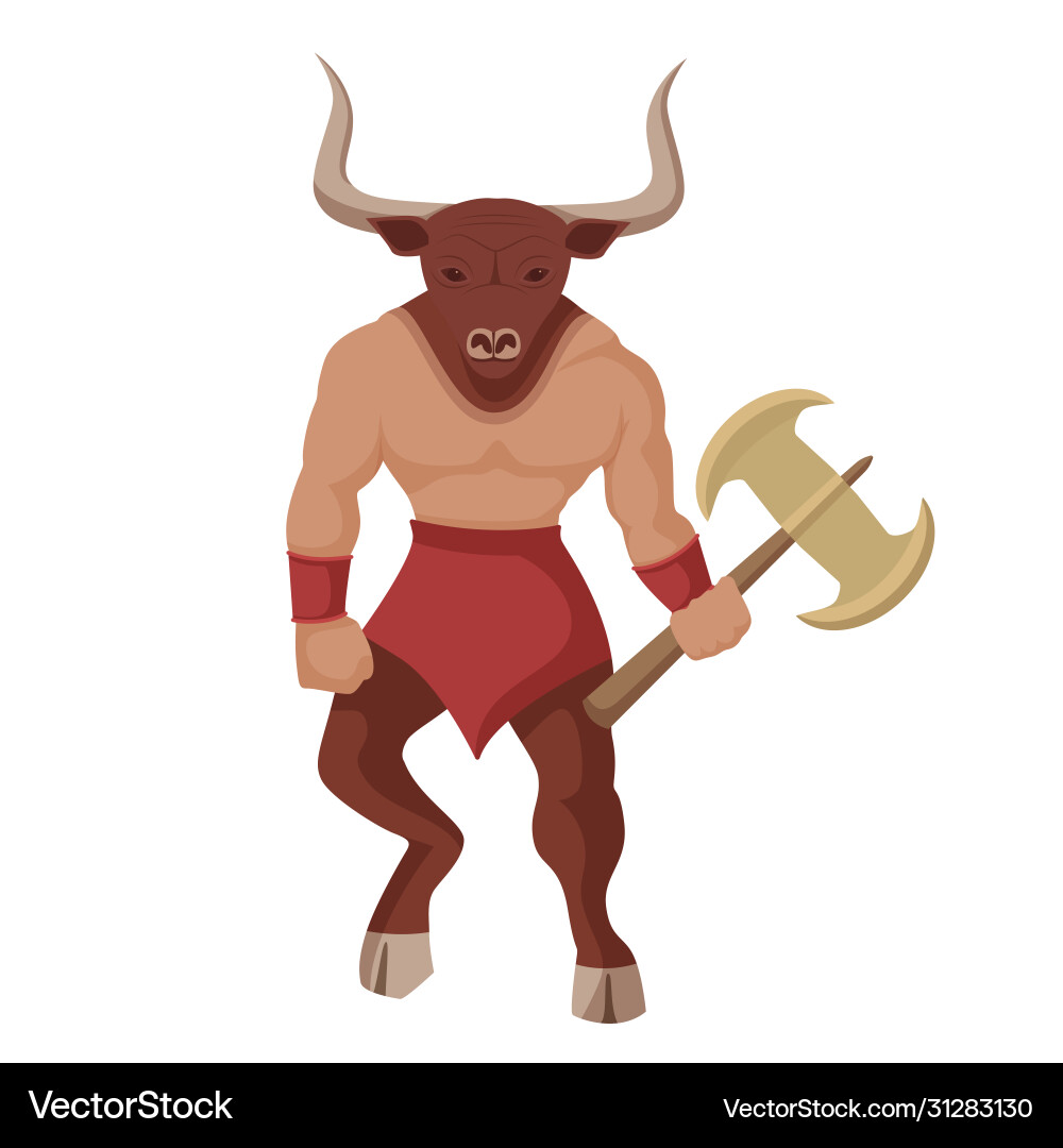 Minotaur with battle ax mythical greek colored Vector Image