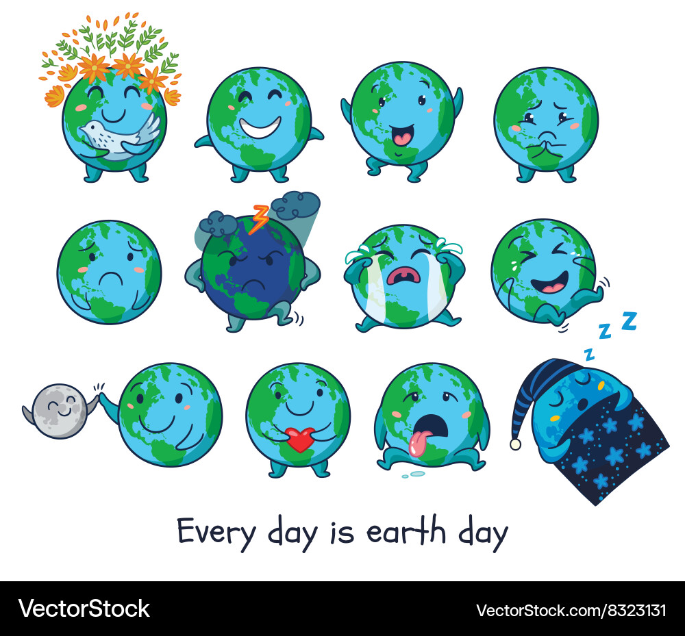 Cute cartoon earth globe with emotions Royalty Free Vector