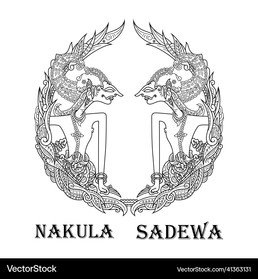 Wayang kulit nakula sadewa character in entangle Vector Image