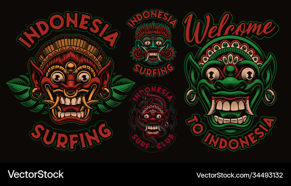 A bundle colorful with traditional bali masks Vector Image