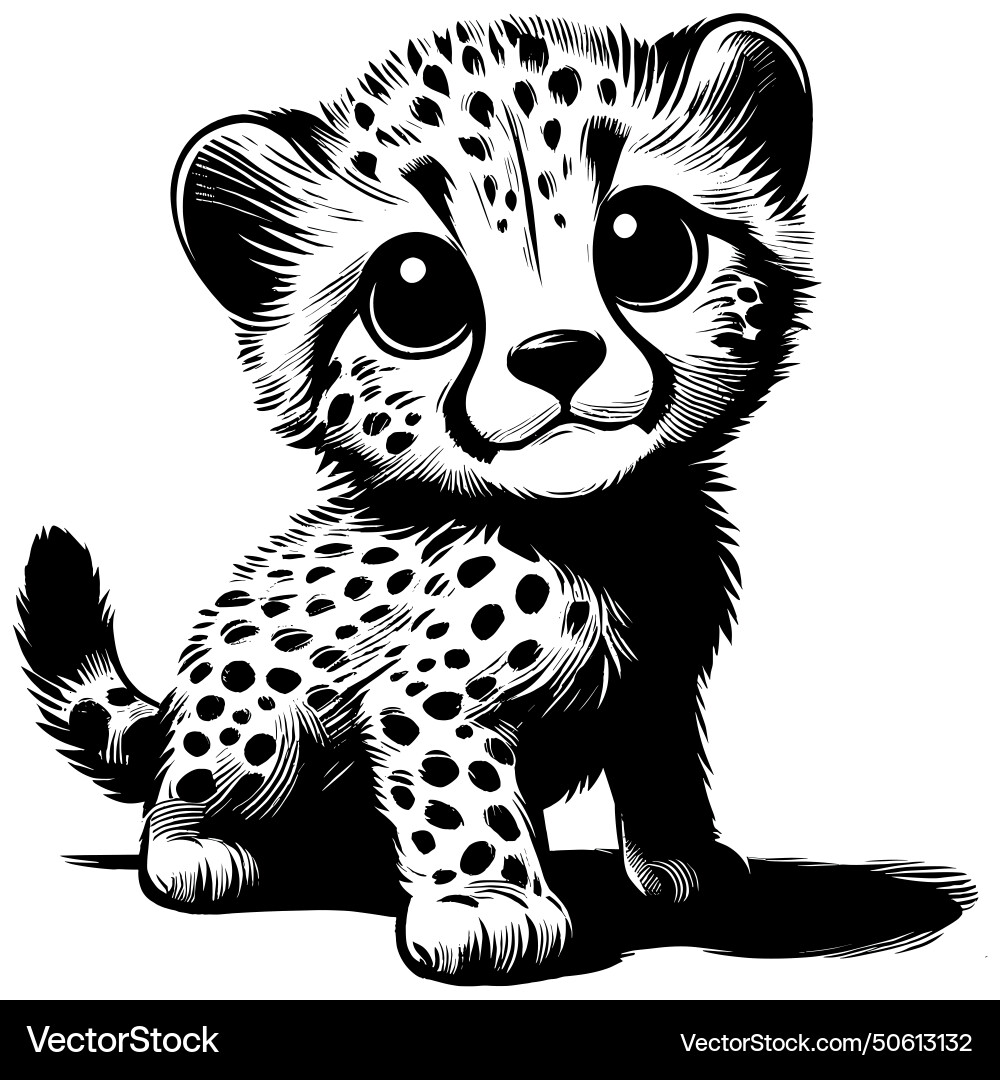 Baby african cheetah linocut Royalty Free Vector Image