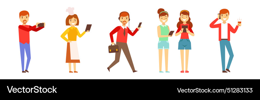 People character using device and gadget Vector Image