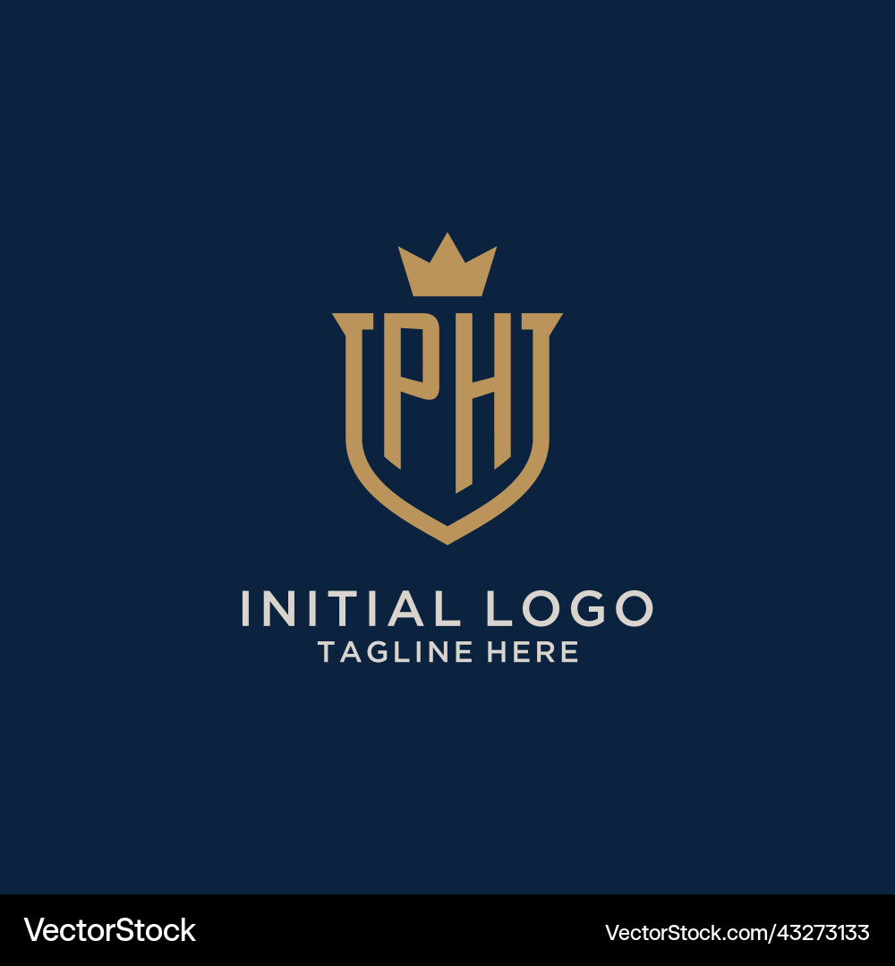 Ph initial shield crown logo Royalty Free Vector Image