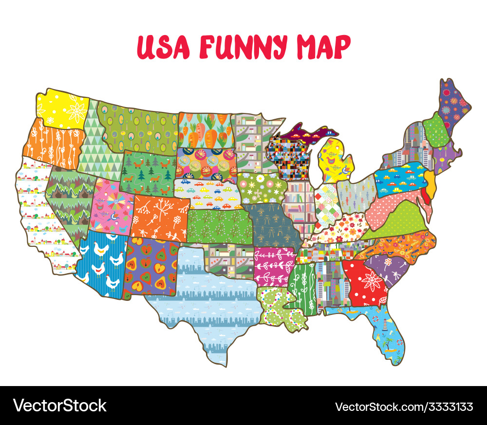 United states funny map with patterns Royalty Free Vector