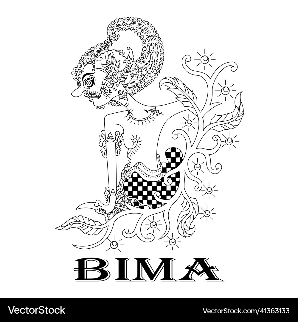 Wayang kulit bima character in entangle style Vector Image