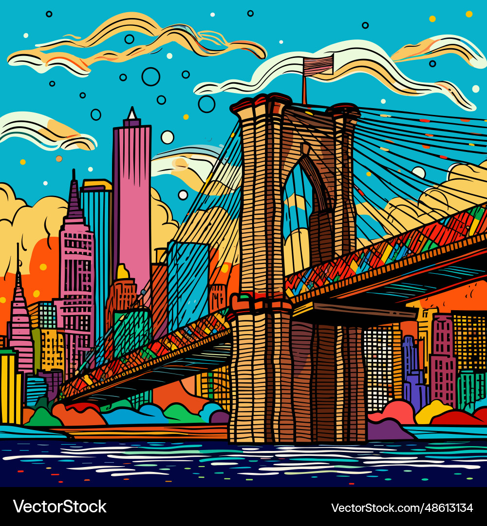 Brooklyn Bridge Comic Doodle Royalty Free Vector Image