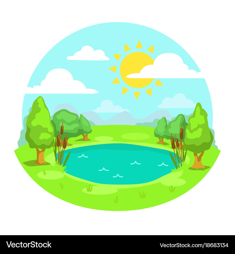 Funny cartoon sunny day landscape Royalty Free Vector Image