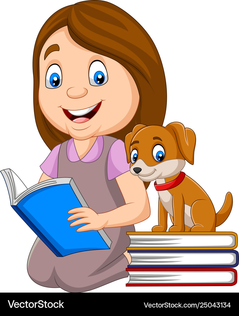 Girl Reading with Dog Royalty Free Vector Image