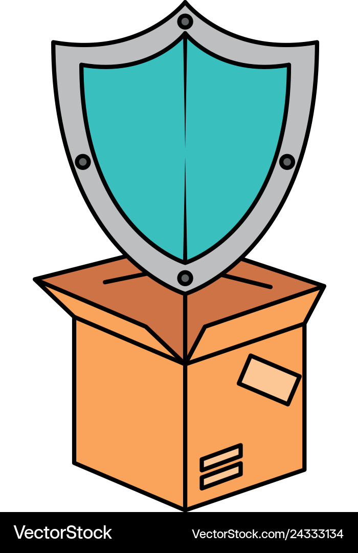 Packing box carton with shield Royalty Free Vector Image