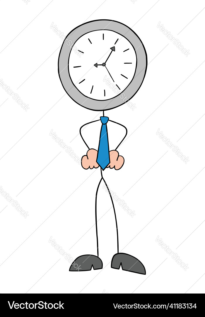 Stickman with Clock Head - Time Management Vector Image