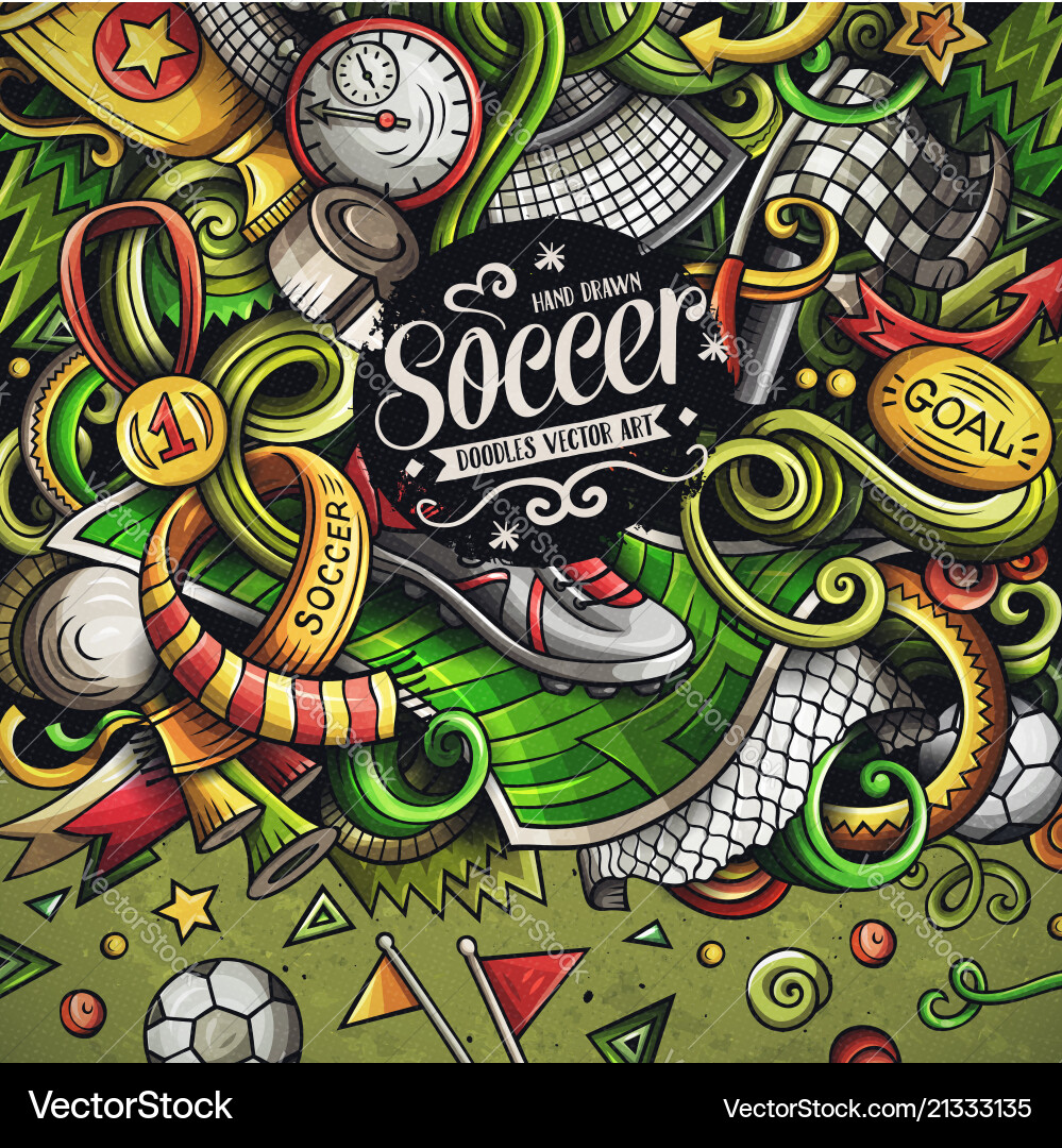 Cartoon doodles soccer frame Royalty Free Vector Image