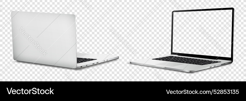 Laptop front and back side mockup with transparent