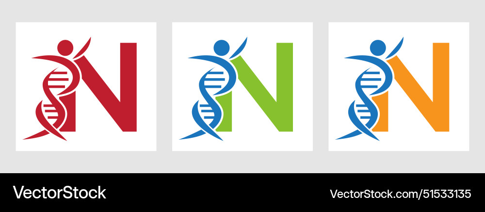 Letter n dna logo with human symbol cell icon Vector Image