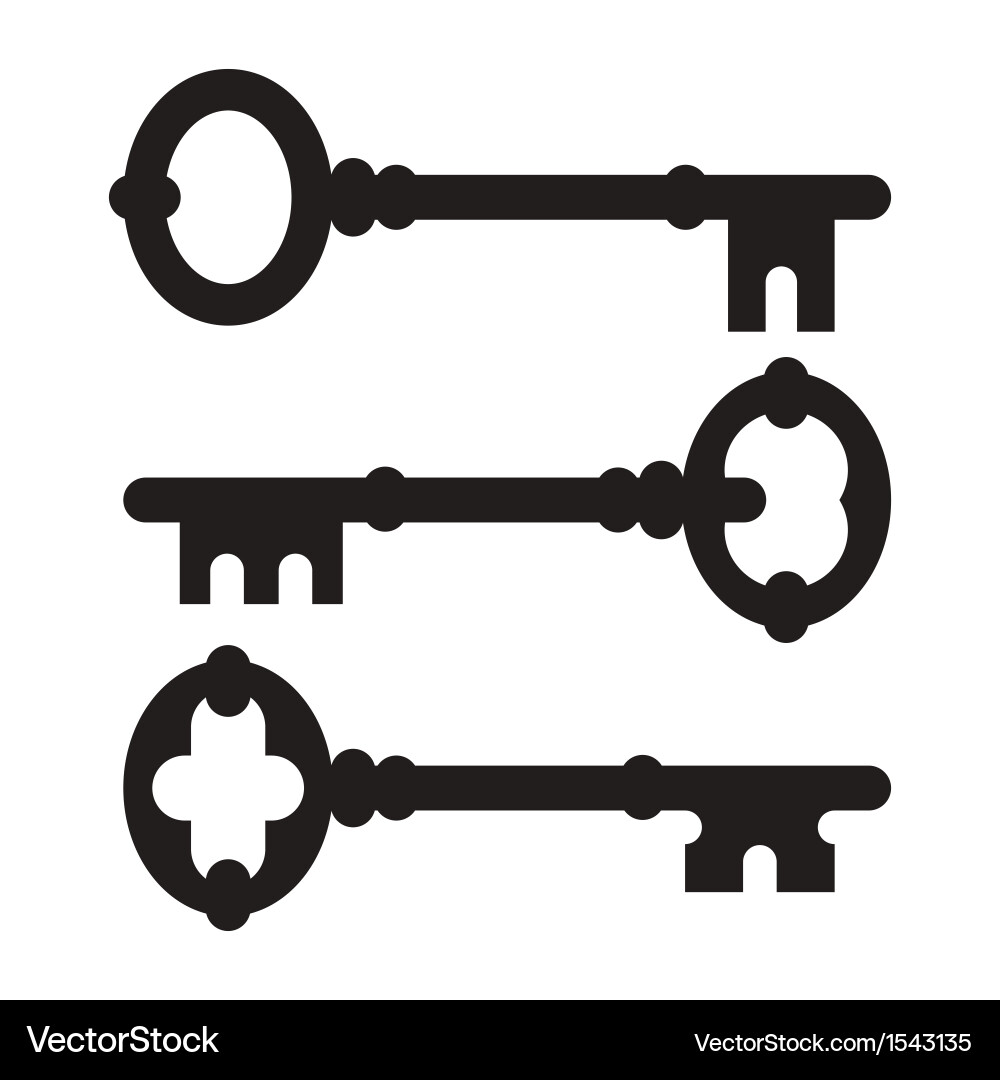 Old key silhouette set Royalty Free Vector Image