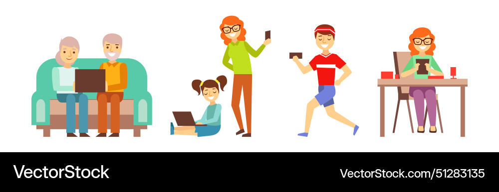 People character using device and gadget Vector Image