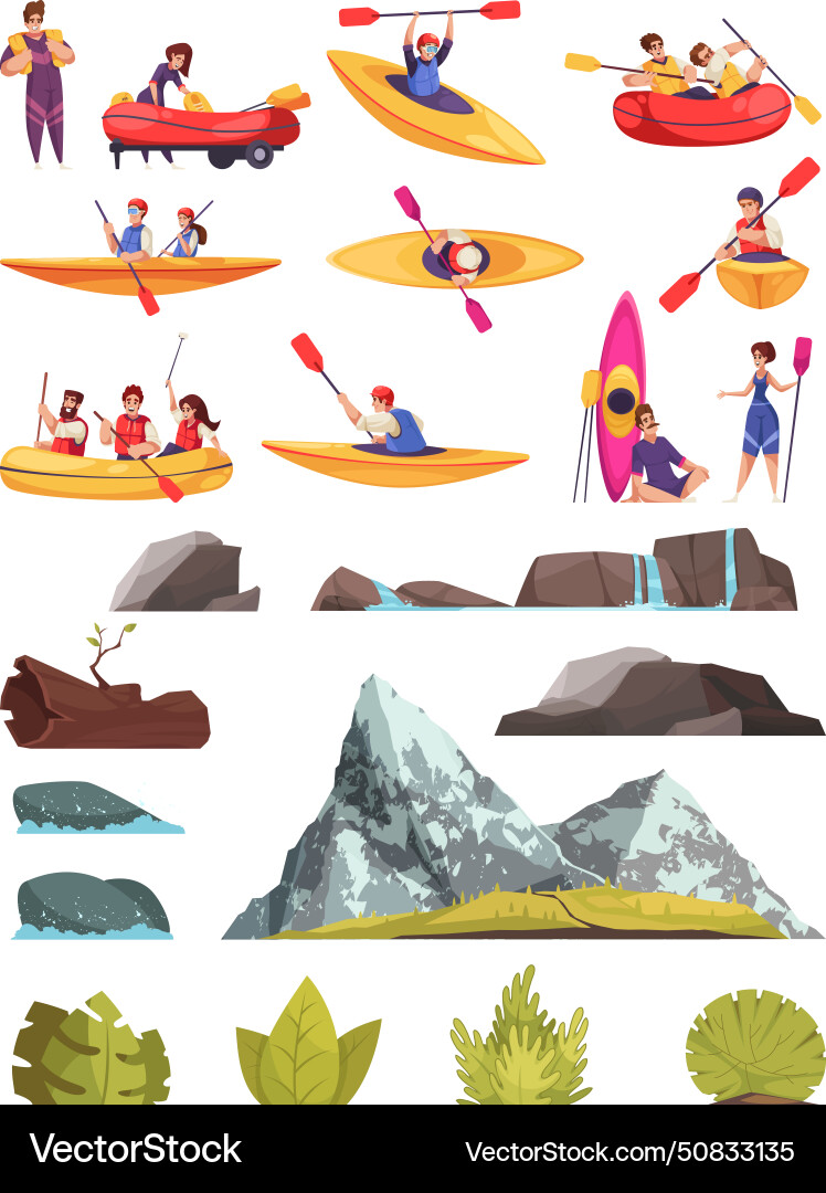 Rafting cartoon set Royalty Free Vector Image - VectorStock