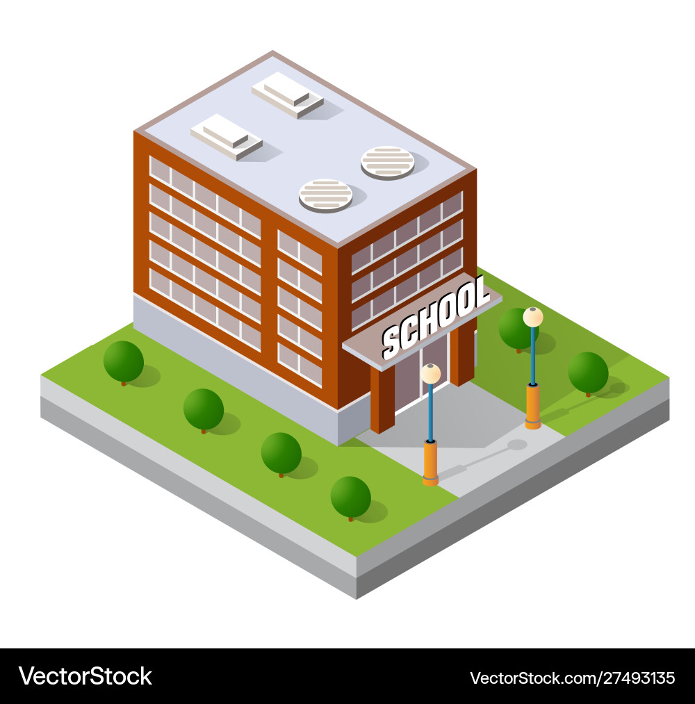 School isometric building study education Vector Image