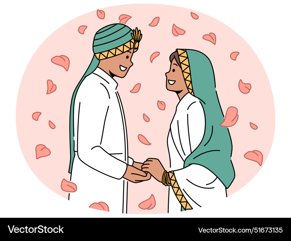 Smiling arabic bride and groom wedding ceremony Vector Image